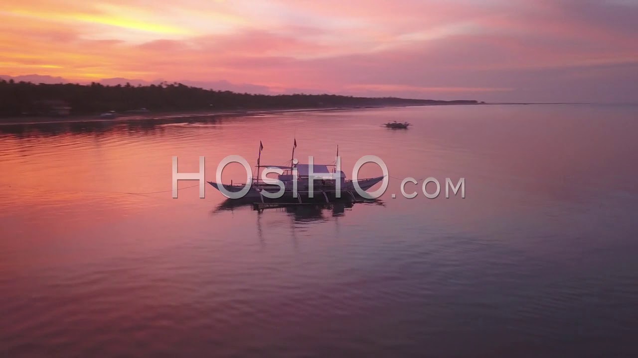 Aerial View Of A Philippino Diving Boat At Sunrise, Donsol Bay, Donsol ...