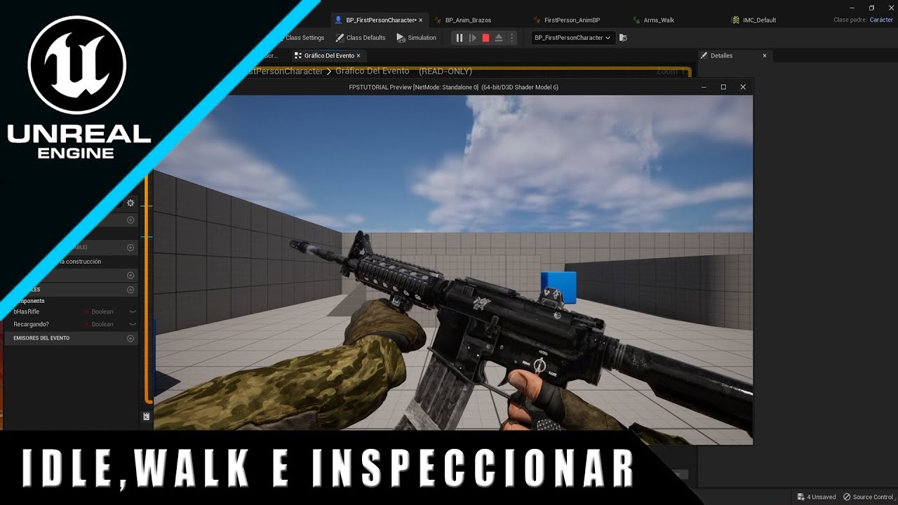Unreal 5.1 First Person Shooter #2 - Idle, Walk e inspeccionar arma ...