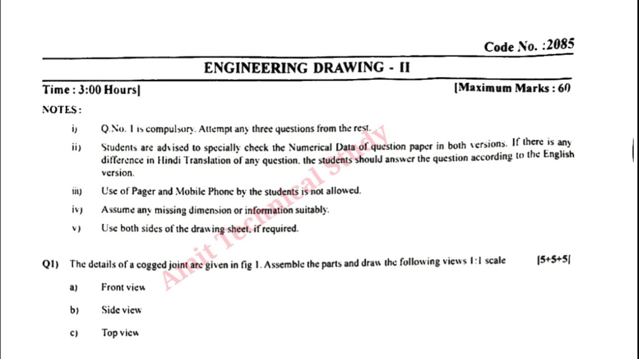 Engineering drawing 2nd previous year question paper 2022 | engineering ...