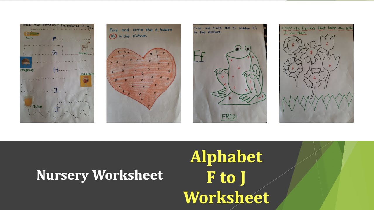 F to J letter | Alphabet F to J worksheet 3-4 yrs kids | Nursery ...