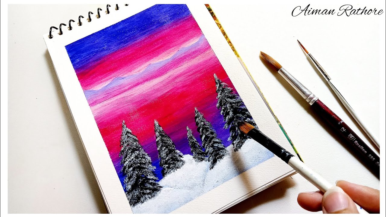 Winter morning painting//Acrylic painting tutorial for beginners - YouTube