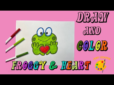 Learn How to Draw and Color Frog & Heart | Learning drawing step by ...