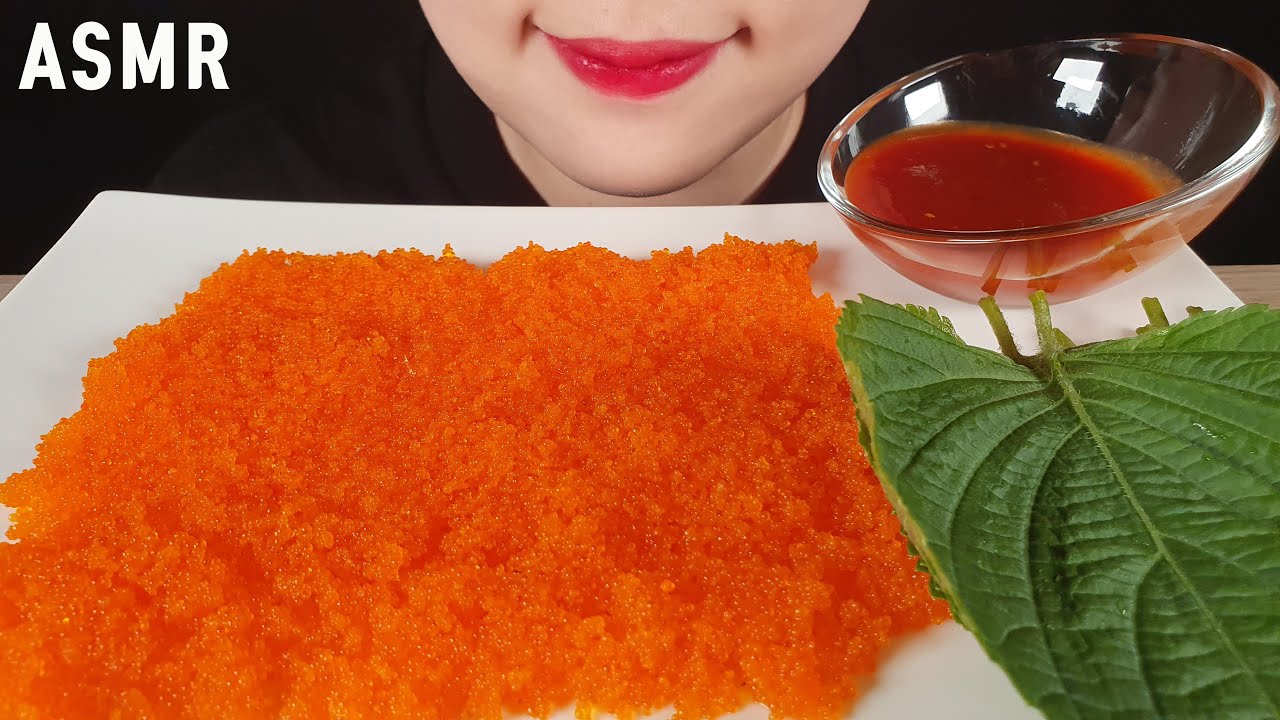 TOBIKO FLYING FISH ROE ASMR 날치알 깻잎 먹방 - YouTube