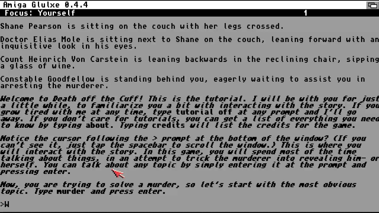 AMIGA DEATH OF THE CUFF ITS GLULX TEXT ADVENTURE GLULXE INTERPRETER By ...