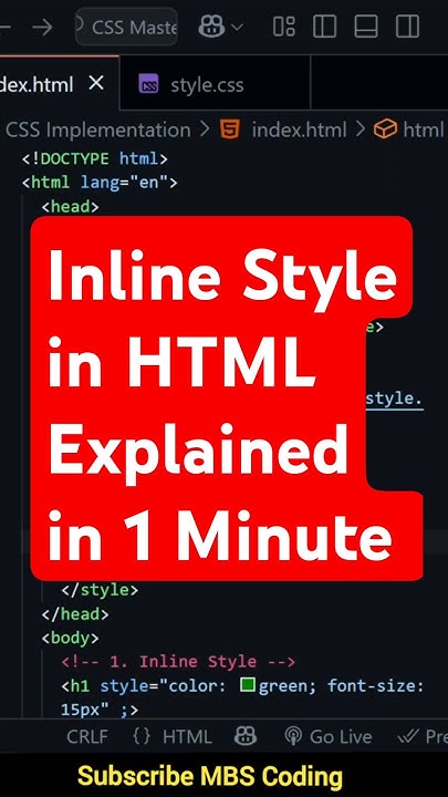 Inline Style in HTML Explained in 1 Minute | Web Dev Shorts #2 | #csstutorial - YouTube