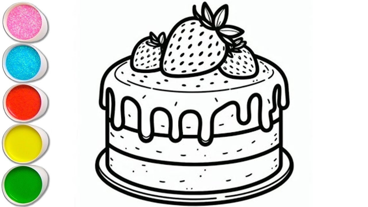 STRAWBERRY CAKE DRAWING COLORING FUN FOR BEGINNERS/BIRTHDAY CAKE ...