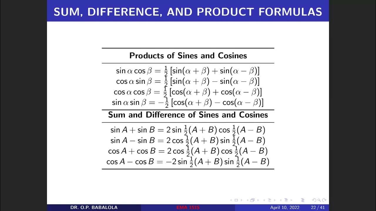 Sum Difference and Product Formulas (Trig Part 8) - YouTube
