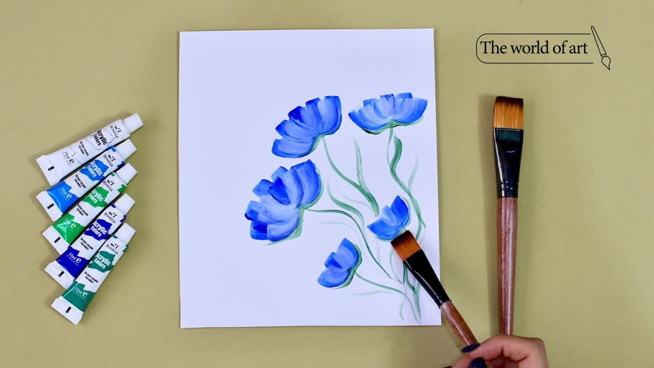 Easy Blue Flower Painting for beginners :Amazing Blue Flower - YouTube