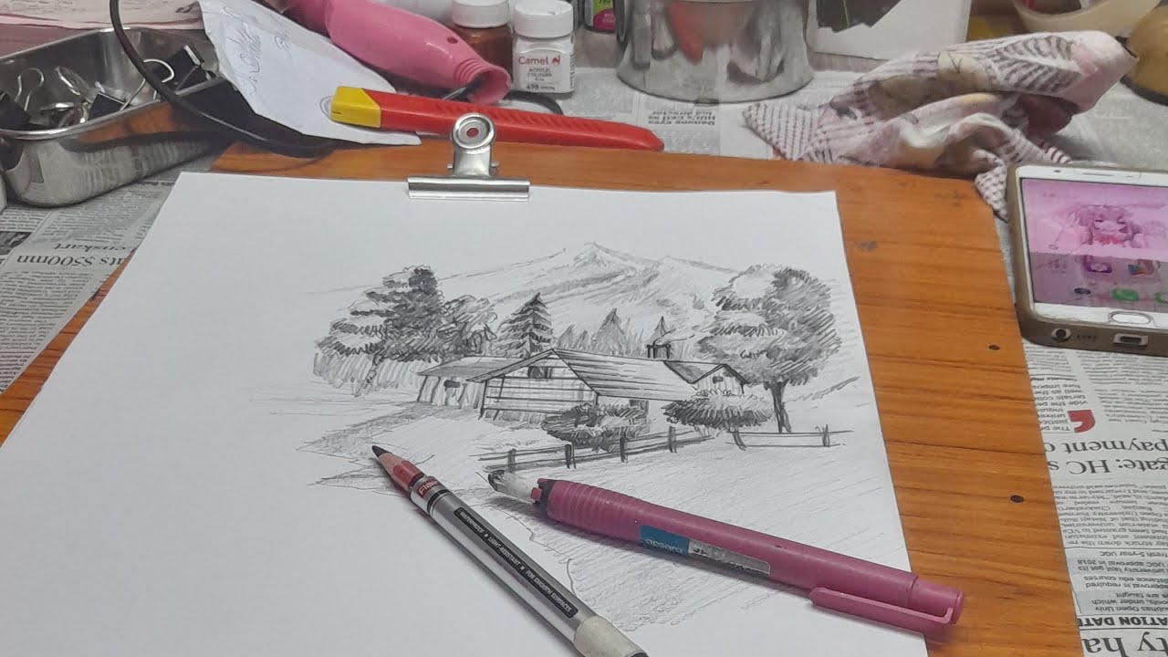 rapid sketch ||landscape sketch ||pencil sketch ||akhtar artist - YouTube