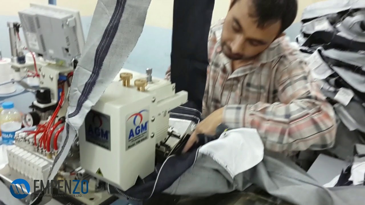 How to Sew waistband on the Jeans with Automatic waistband Machine with ...