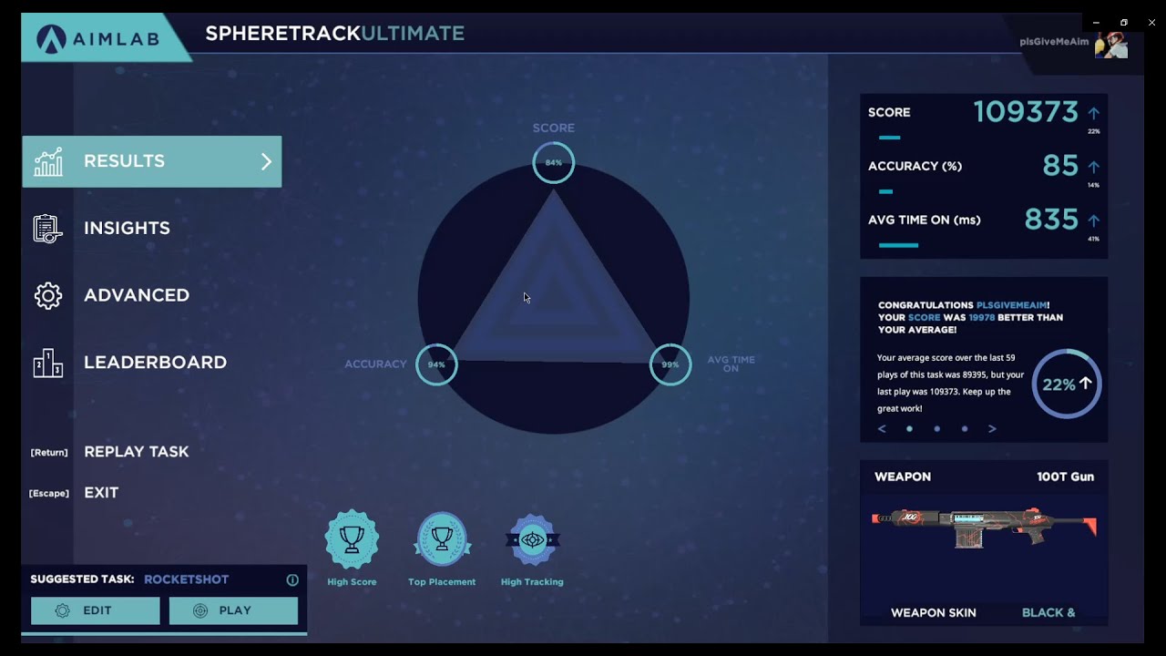 slowly improving on tracking 100k score (Aimlabs) - YouTube