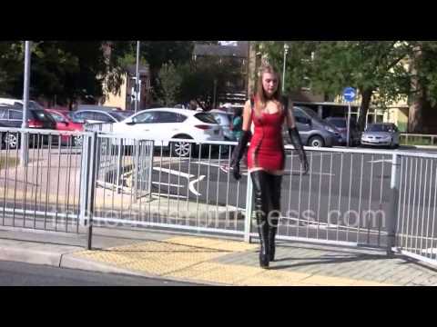 Day Walk in Red Latex Dress & Thigh Boots