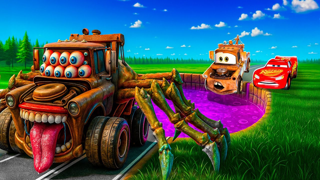 Giant Zombie Pit Transform in BEAST Huge & Tiny Lightning McQueen From PIXAR CARS! BeamNG Drive ...