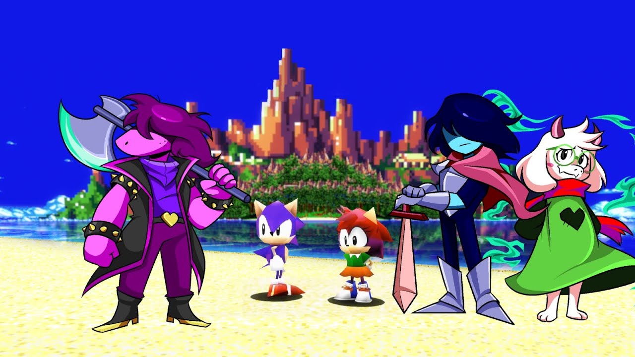 jogando três fases com o trio de deltarune em Sonic robô blast 2 em um ...