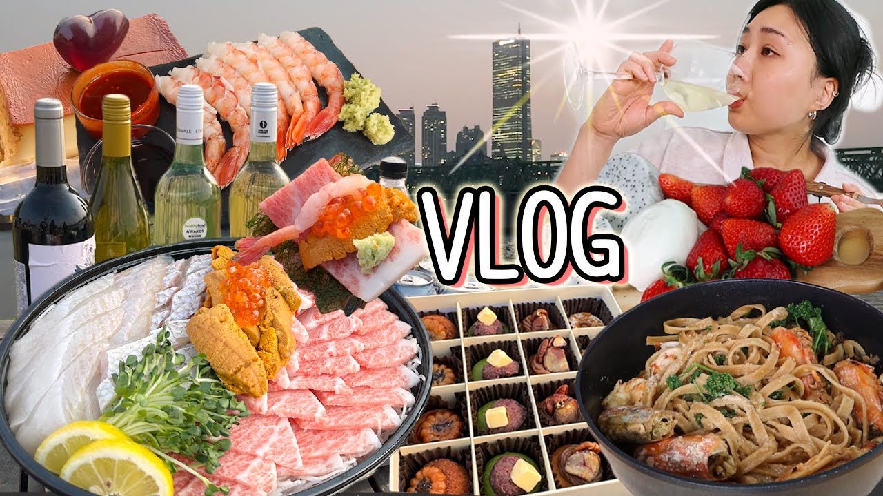 Vlog 이 날씨에 한강 와인🥂 즐거우세요 즐겁습니다 한강에서 성게랑 와인 먹는 일상 먹방 브이로그 Mukbang Blog 회 파스타 디저트 Etc Youtube