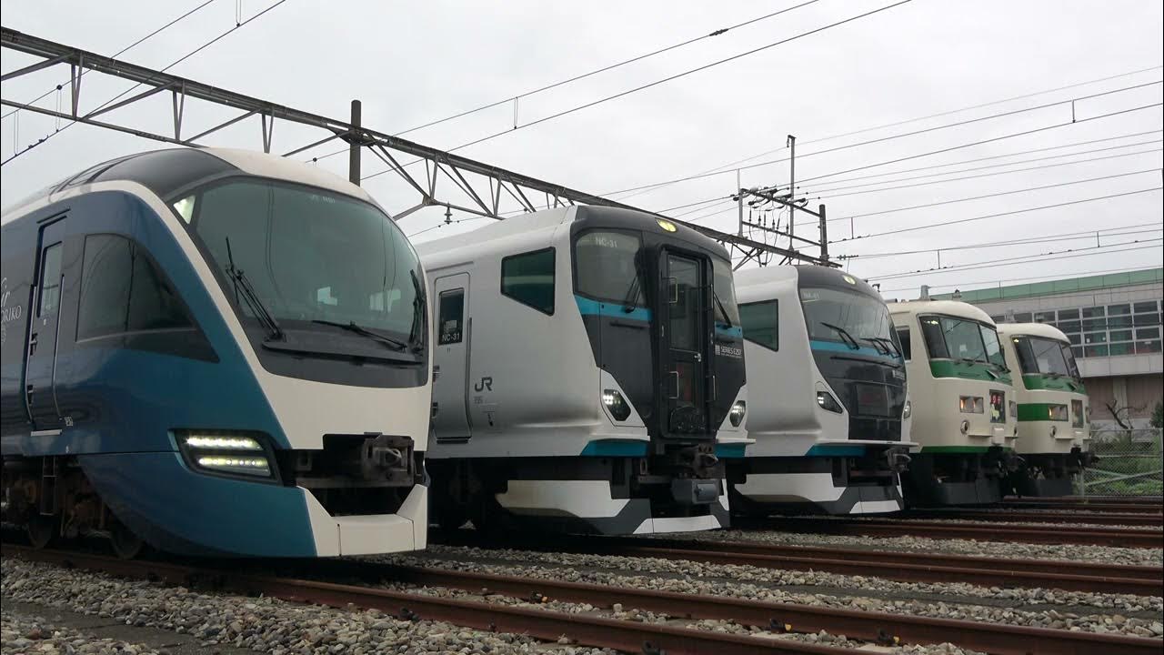 E261系サフィール踊り子、E257系NA編成・NC編成、185系B6編成・C1編成 汽笛吹鳴【朝活！新旧踊り子大集合撮影会】 - YouTube