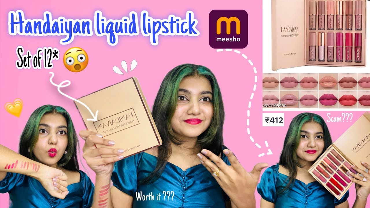Testing Meesho’s LIQUID MATTE LIPSTICK🍒🫶🏻| set of 12 | Handiyan ...