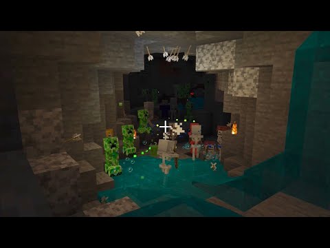 Exploring the Cave Full of Mobs - Minecraft PE (dangerous close calls ...