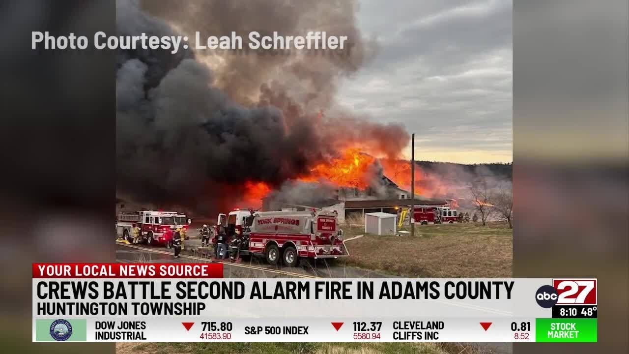 Crews battle ‘large’ 2nd alarm barn fire on Adams County farm - YouTube
