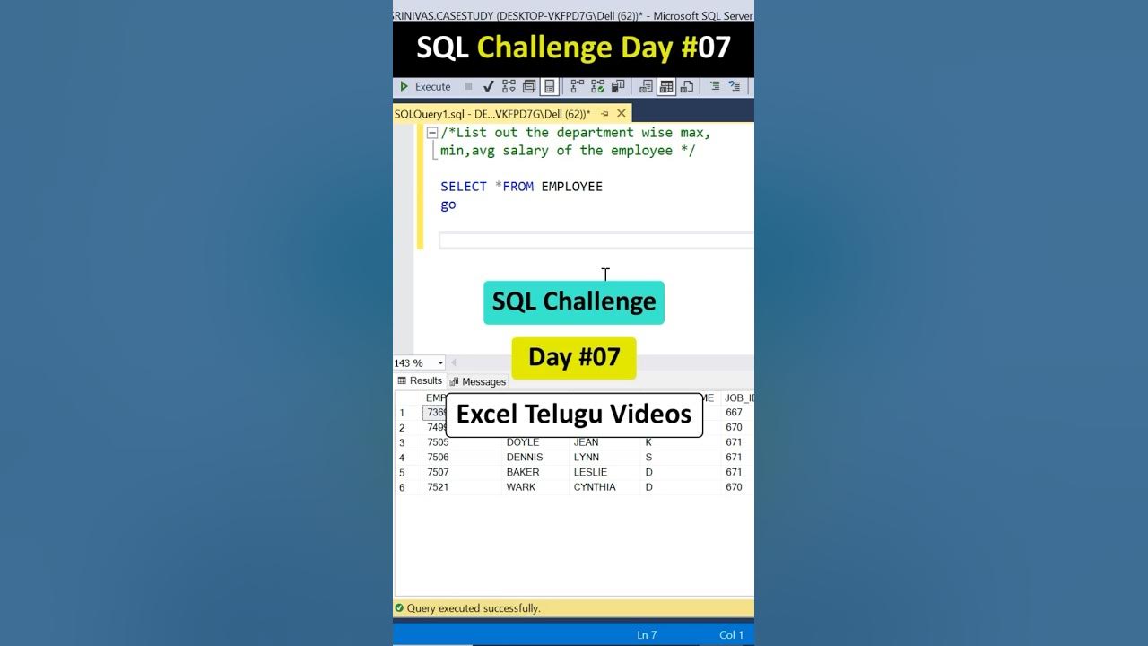 Sql Challenge Day 07 In Telugu Sql Telugu Tutorial Sql Shorts Youtube