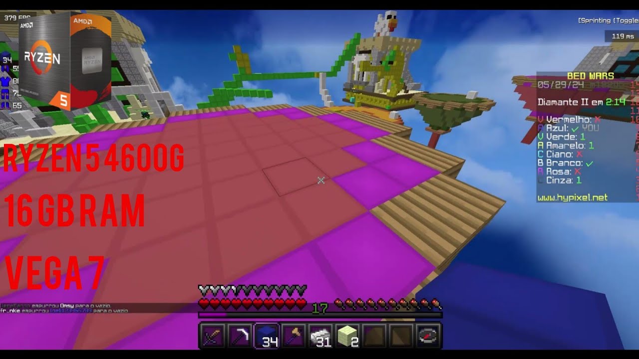 Ryzen 5 4600g 16gb ram: minecraft 1.8.9 bedwars - YouTube