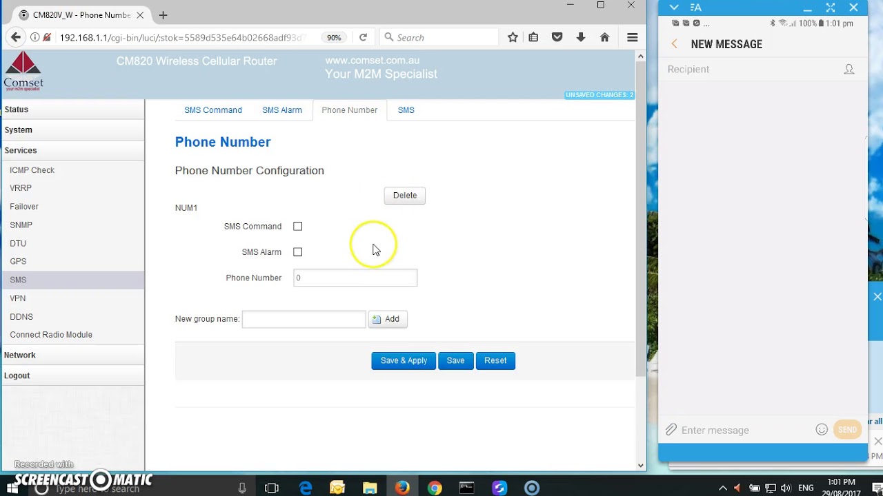 How to Configure SMS on a Comset CM685V-W or a CM820V-W - YouTube