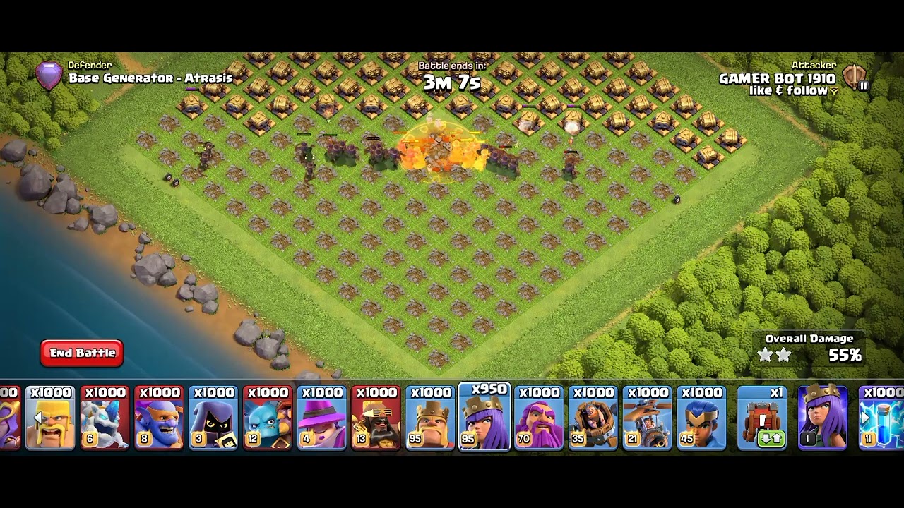 Full village of Max Builder base double cannons vs Max Archer Queens ...