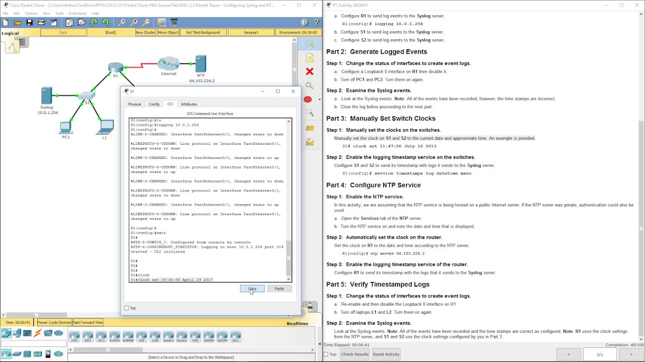 Lab 8 1 2 5 Packet Tracer Configuring Syslog And Ntp Player Youtube