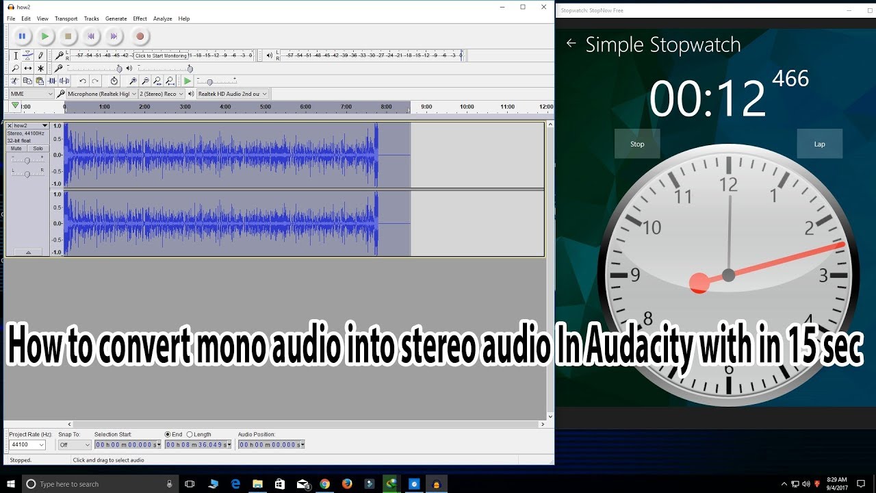 How to convert mono audio into stereo audio In Audacity with in 15 sec ...