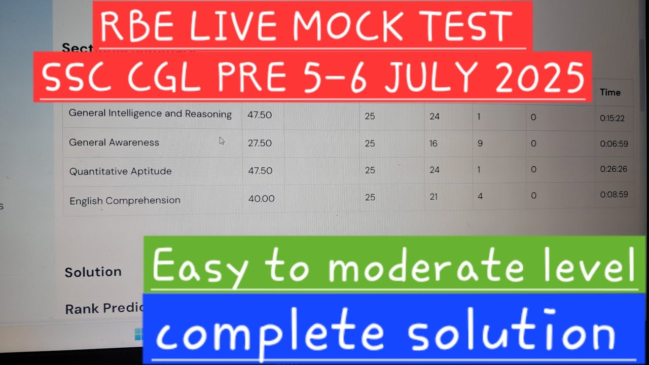 RBE LIVE MOCK TEST SSC CGL 5-6 JULY 2025 | SSC CGL RBE LIVE MOCK TEST ...