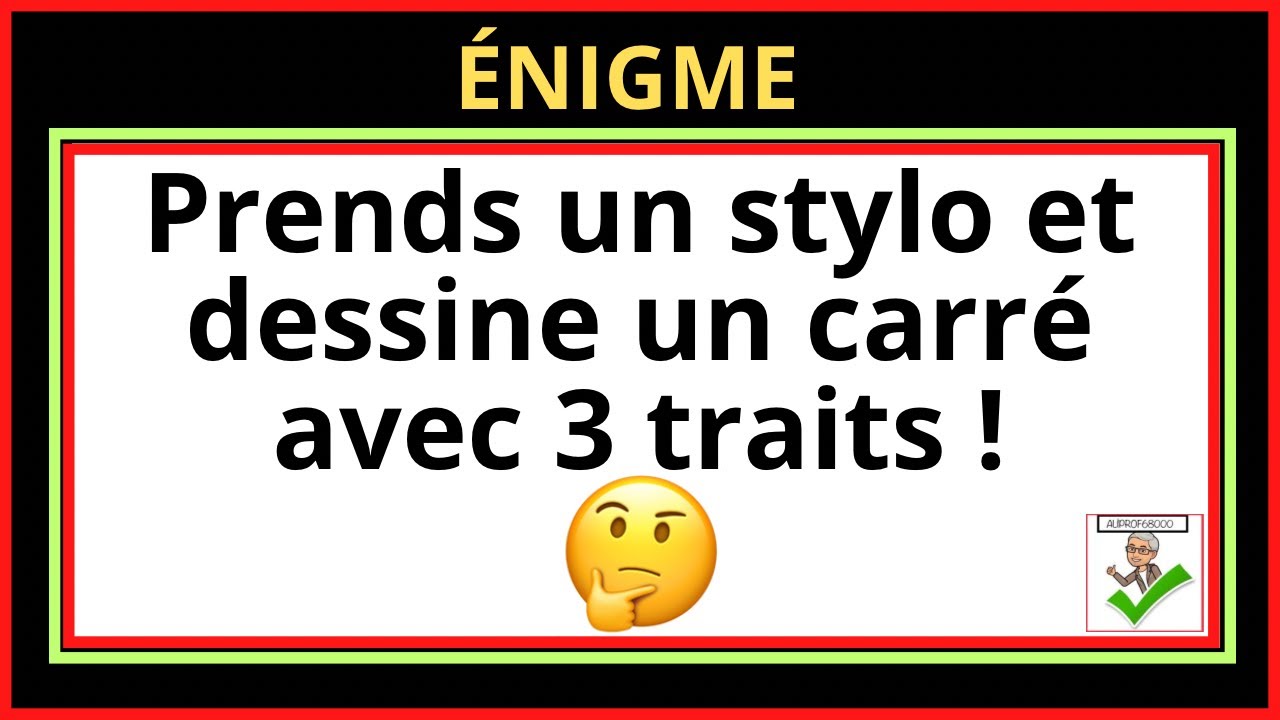 🤔 Défie ton esprit: Prends un stylo et dessine un carré avec 3 traits ...