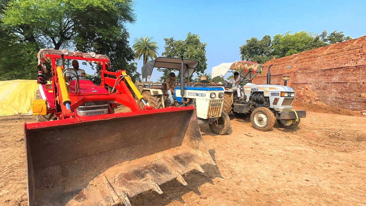 Mahindra Arjun 605 Loader Loading Straw Full Trolley with Tractor EICHER 368 and Swaraj 735 FE ...