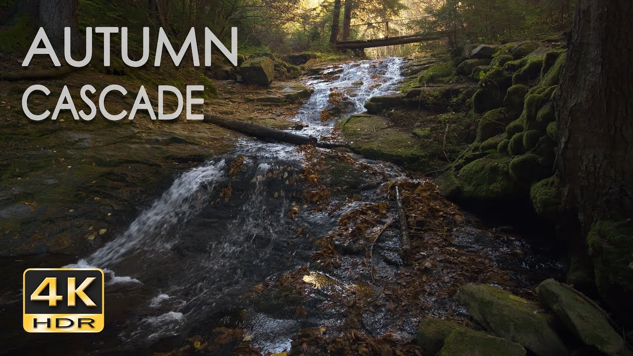 4K HDR Autumn Cascade - Waterfall Sounds - White Water - Relaxing ...
