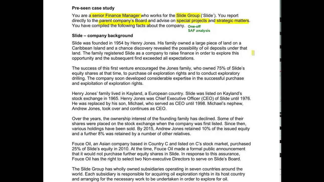 CIMA Strategic Case Study May 2015 - Preseen analysis video 1 - Slide ...