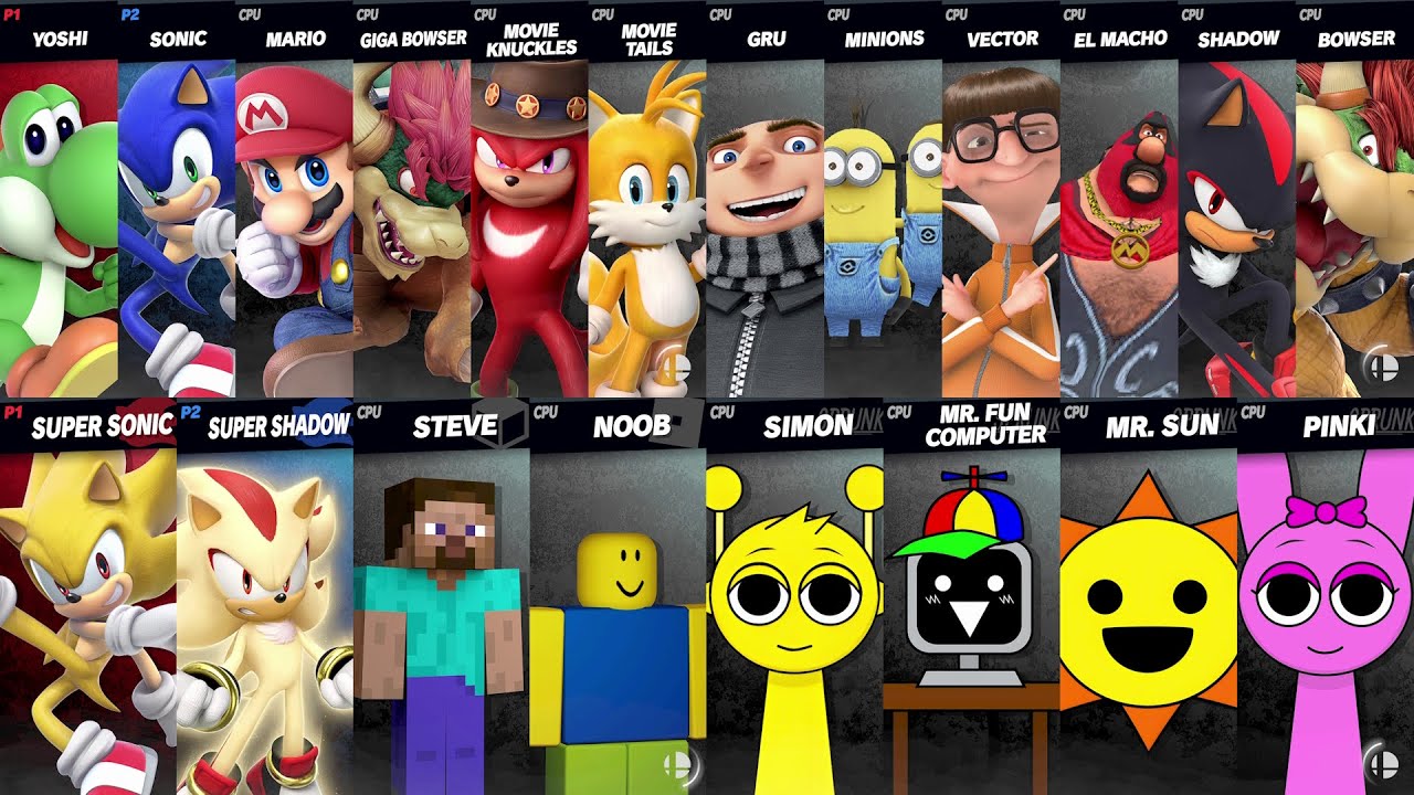 Sonic vs Mario | Giga Bowser vs Yoshi | Sprunki vs Minecraft vs Roblox ...