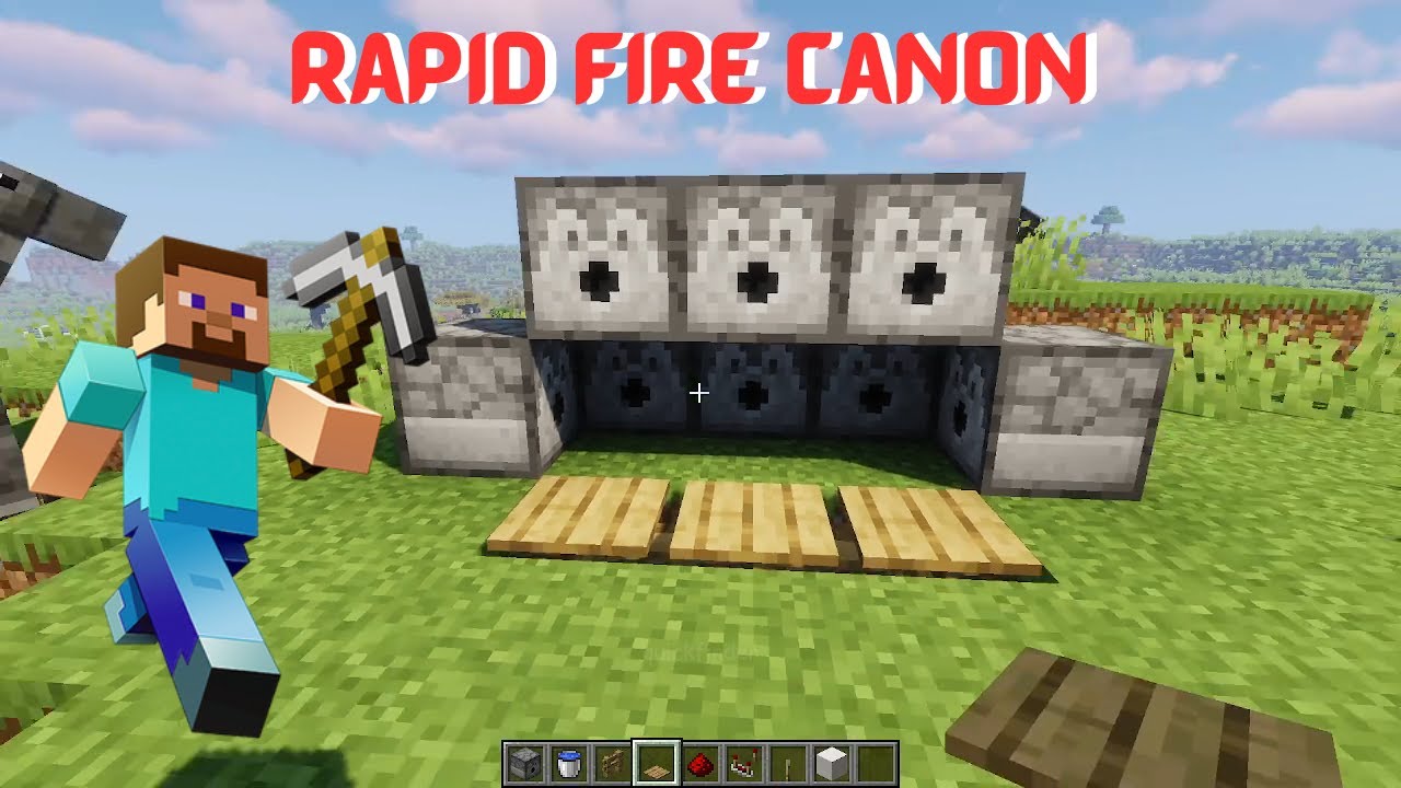 Minecraft : How to make Rapid Fire Canon Tutorial | EASY REDSTONE BUILD ...