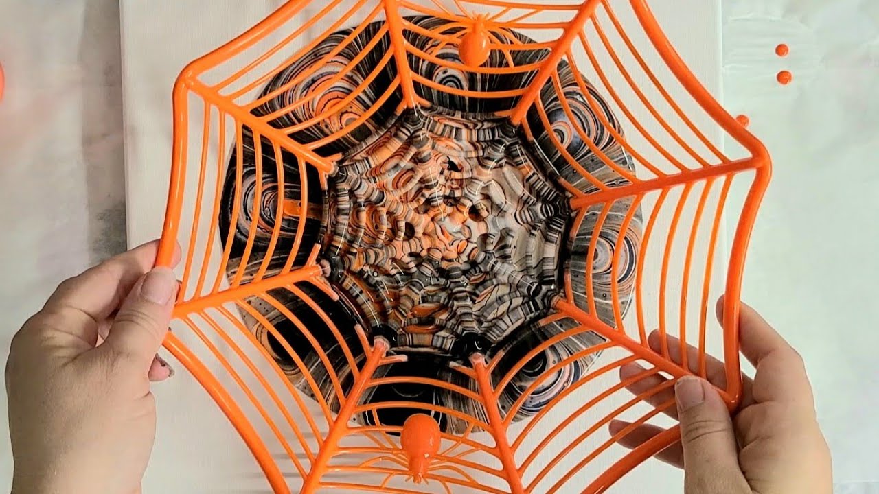 Spiderweb acrylic pour! Halloween 🎃 glow in the dark fluid art - YouTube