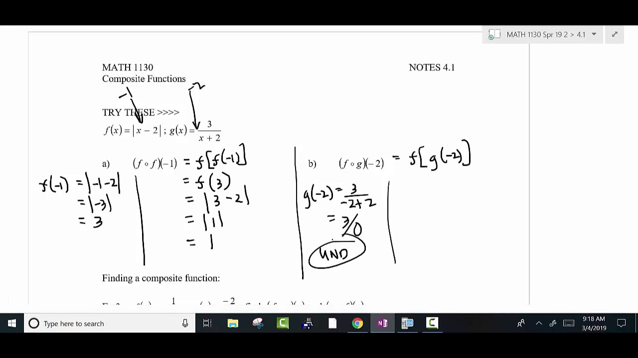 MATH 1130 Pre-Calculus Section 4.1 Composite Functions - YouTube