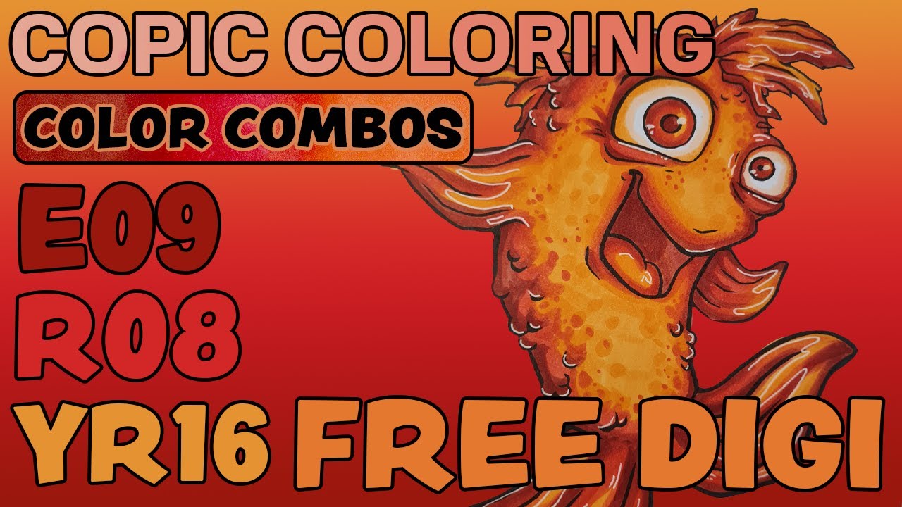Copic Color Combo - E04 - R08 - YR16 and FREE digi stamp! - YouTube