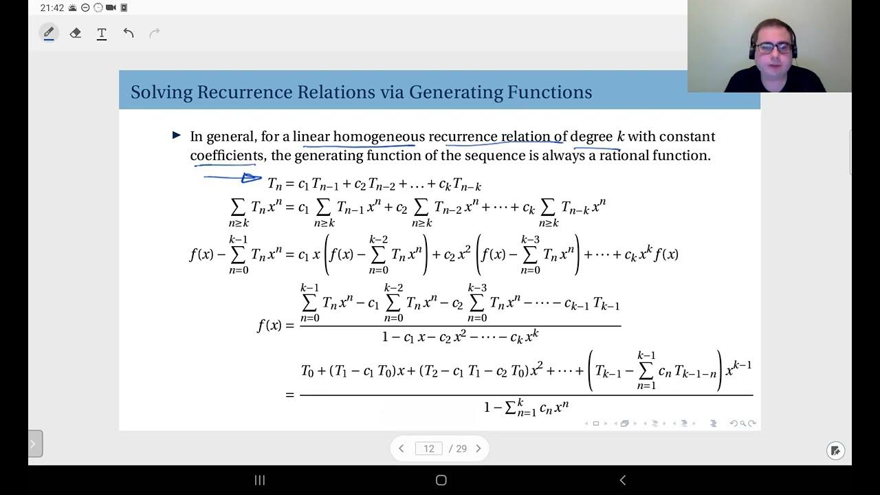 11.05 Solving Recurrence Relations via Generating Functions, Continued ...