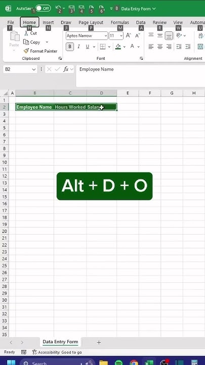 Creating a Data Entry Form Using ALT + D + O in Excel #ExcelShortcuts #DataEntryForm #ExcelTips ...