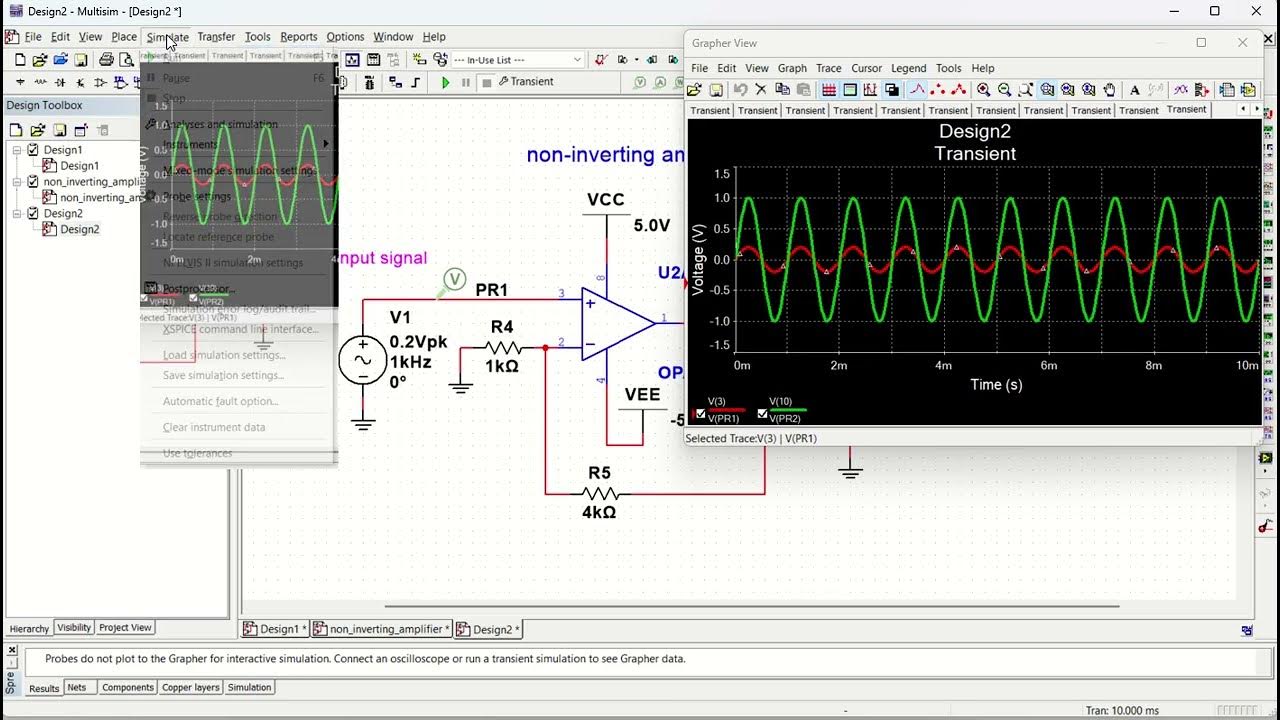 007: non-inverting amplifier circuit design and simulation in Multisim - YouTube