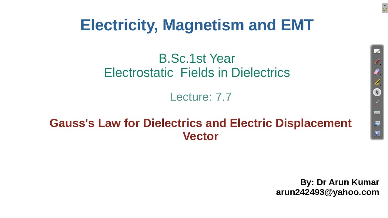 Lecture 7.7: Gauss's Law for Dielectrics and Electric Displacement ...