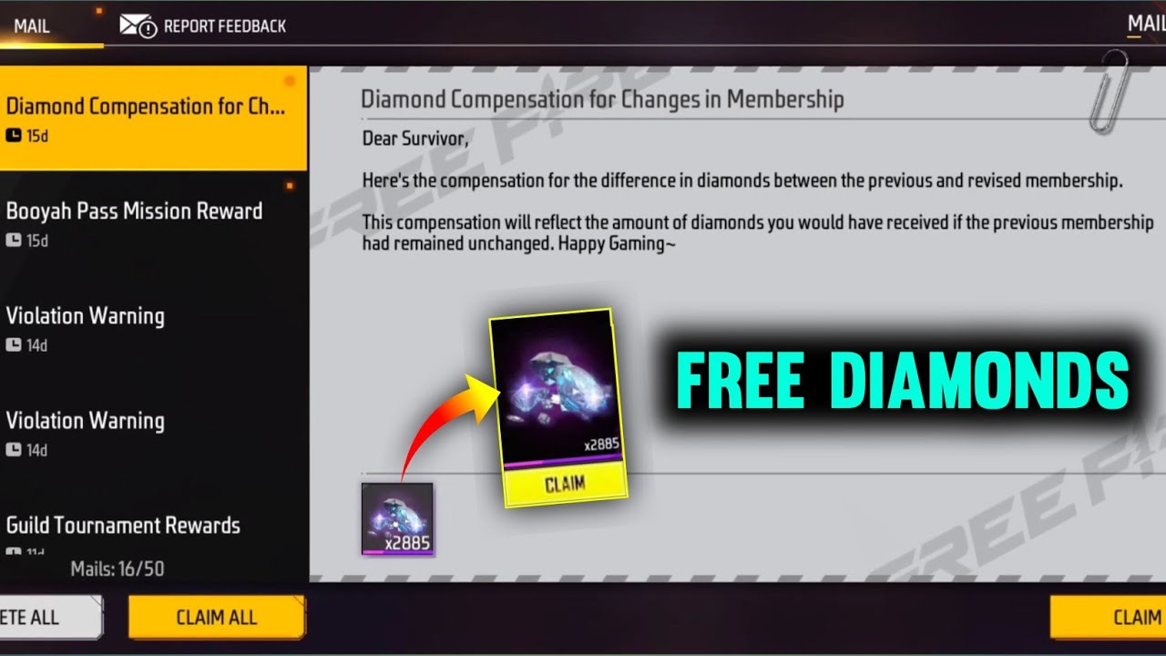 Free 2885 Diamonds🔥 in Game Mail Box | Free Diamonds Free Fire - YouTube