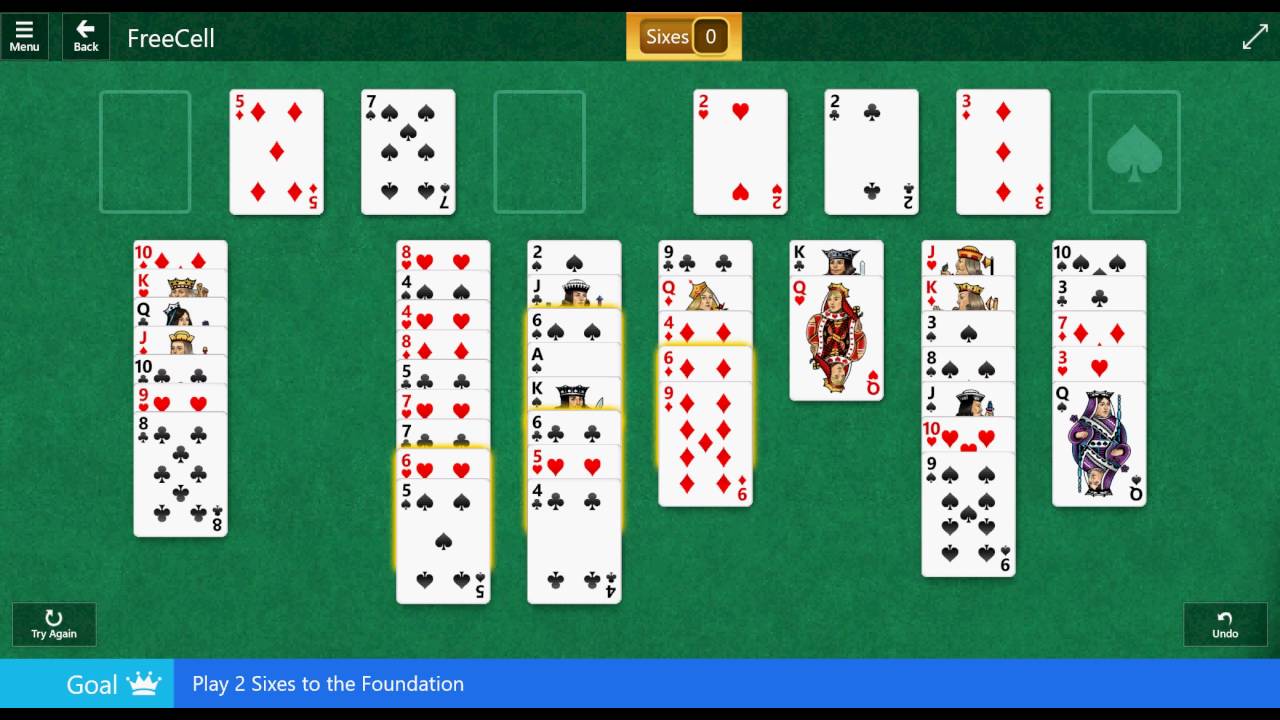 Windows 10 Anniversary: FreeCell\Medium - Play 2 Sixes to the ...