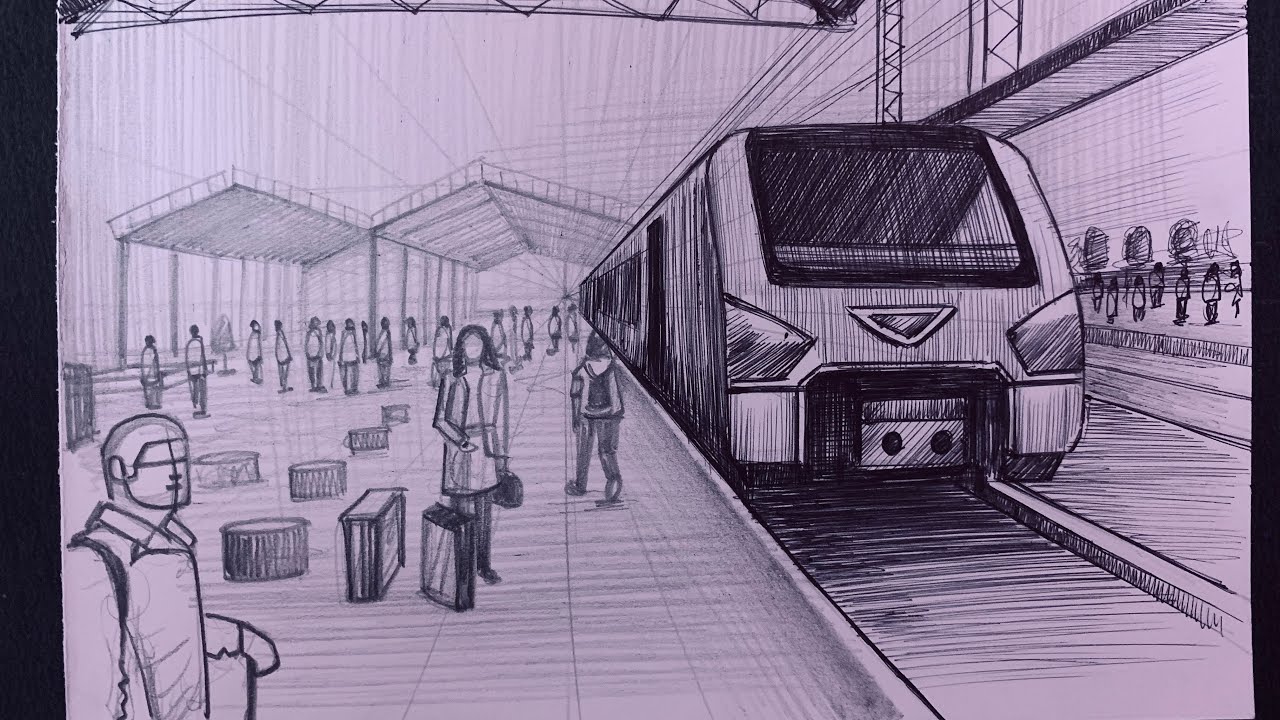 Railway Platform in 1-Point Perspective | For Beginners | NIFT, BFA ...