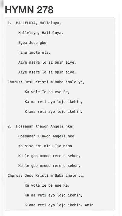 Timeless Hymnal- CCC HYMN 278- halleluyah halleluyah halleluyah halleluyah e gba jesu gbo - YouTube