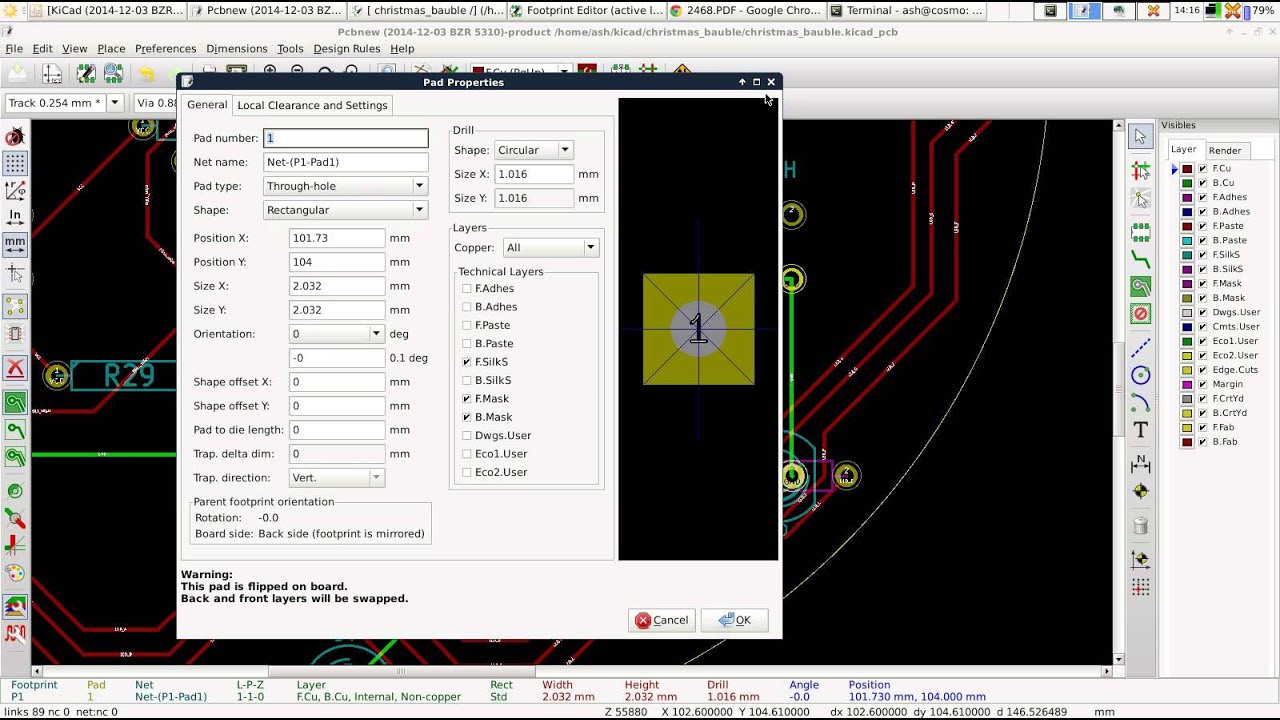 Kicad Tutorial 12/2014 - Part 10/12 - Laying Out a PCB Continued (iii ...