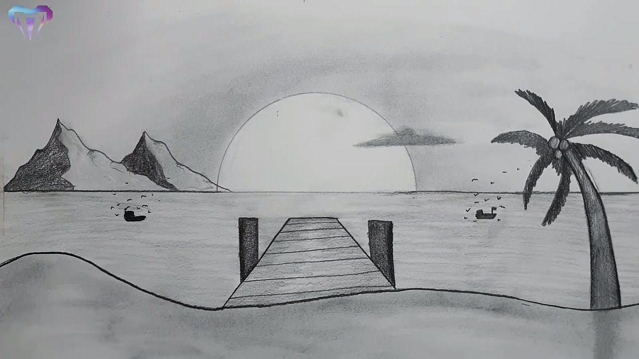 sea pier / how to draw easy landscape easy - YouTube