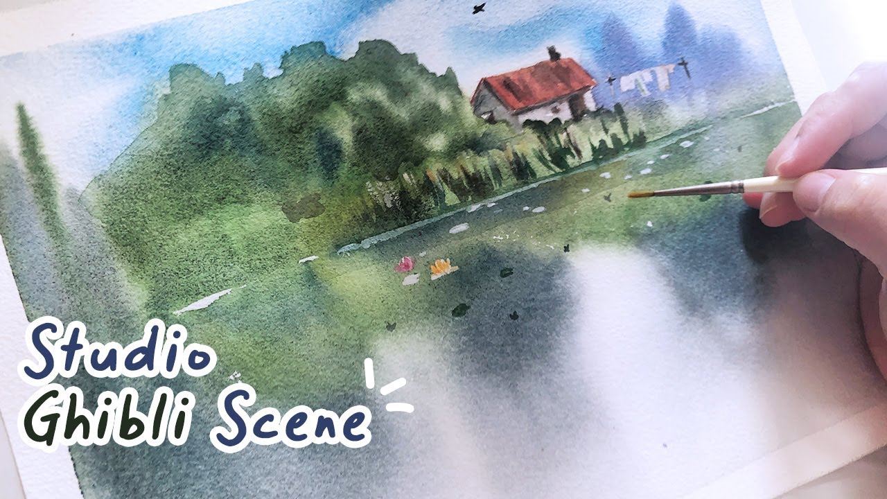 Painting Dreamy Studio Ghibli Scene in Watercolors | Watercolor ...